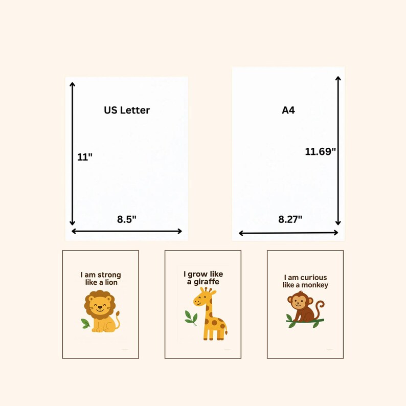 Safari Affirmation Wall Art for Kids – Jungle Animal Growth Mindset ...