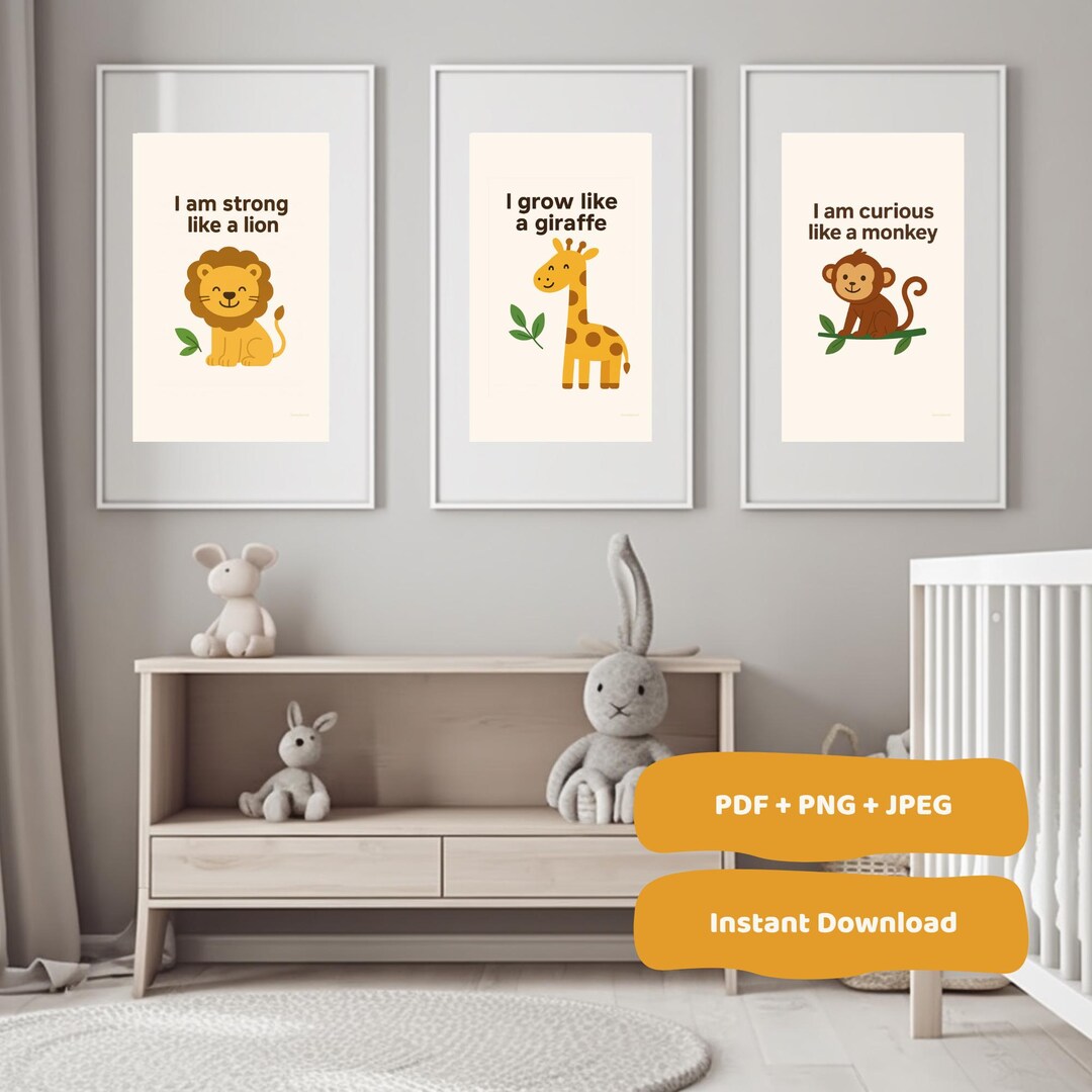 Safari Affirmation Wall Art for Kids – Jungle Animal Growth Mindset ...