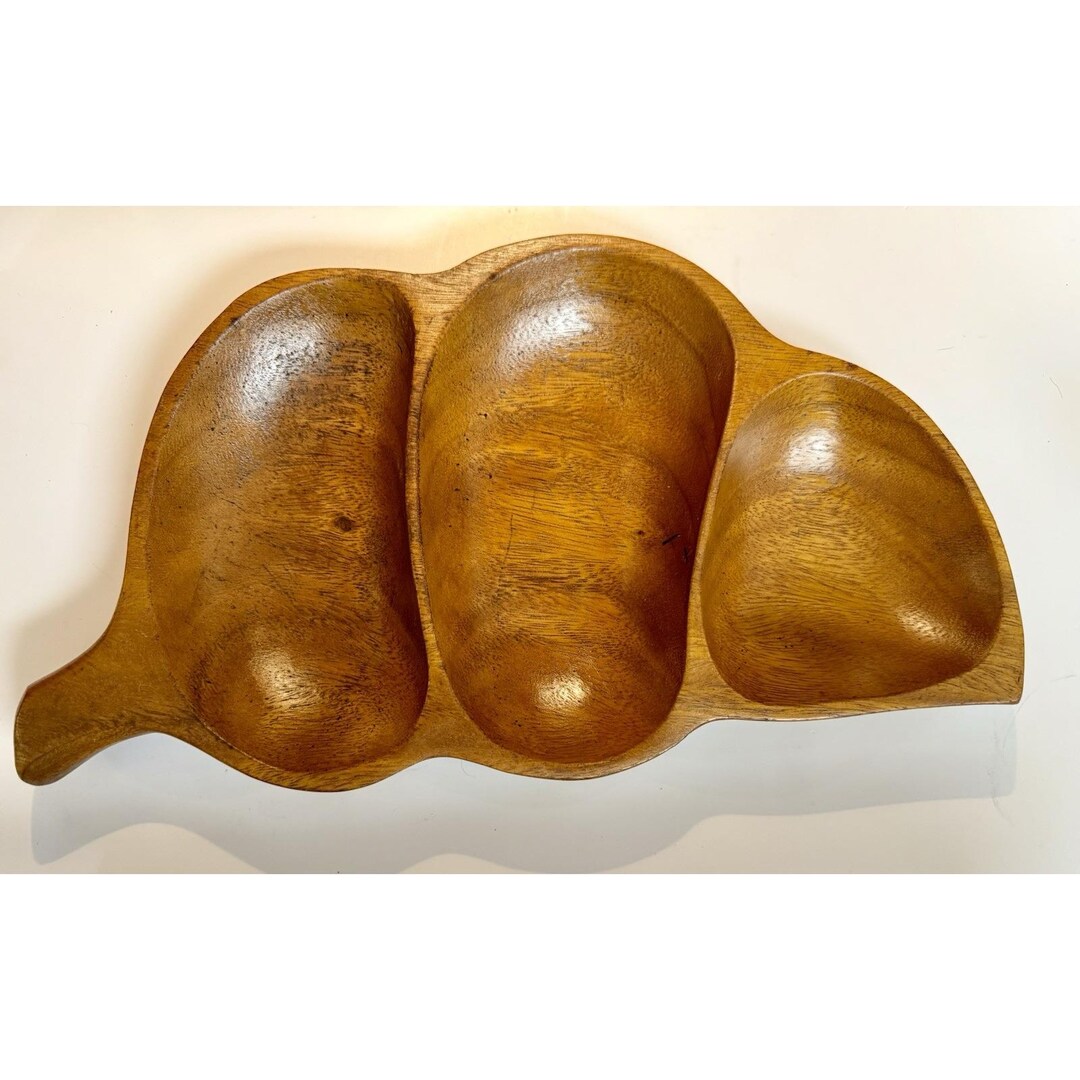 Vintage Dolphin Monkey Pod Wood Divided Serving Tray Made in ...