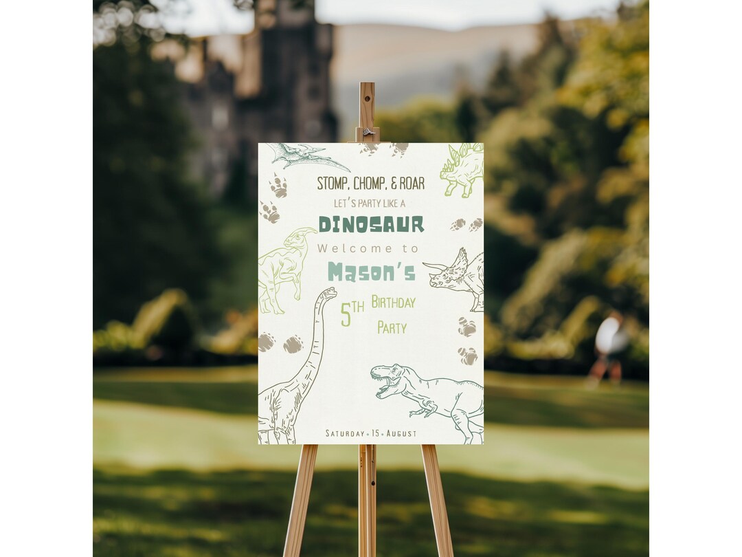 Dinosaur Birthday Welcome Sign, Digital Printable Editable 18x24 ...