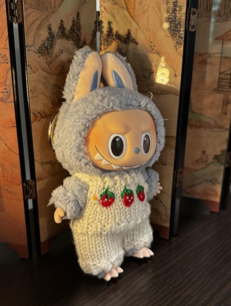 Knitted Strawberry Jumpsuit Fits Labubu | Handmade Doll Clothes, Soft ...