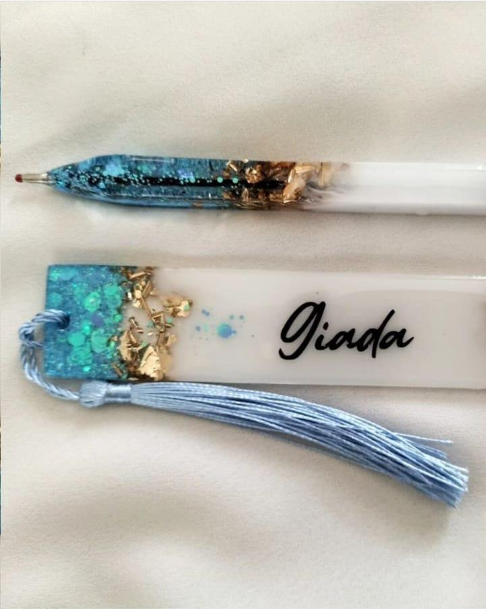 Personalized Glitter Pen and Bookmark Set: Handmade Resin Stationery - Etsy
