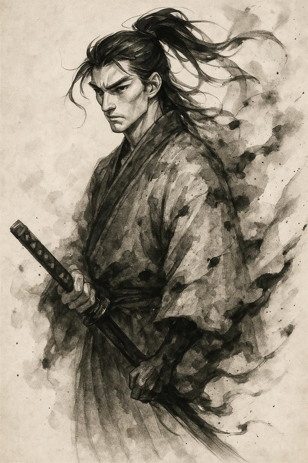 Wind Samurai - Original Japanese Sumi-e Ink Art Print | Traditional ...