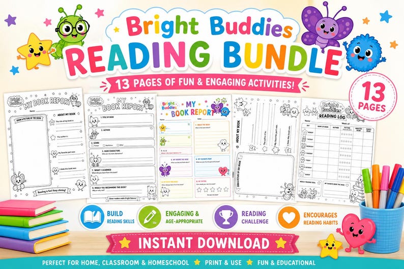 Bright Buddies Reading Bundle | 13 Literacy Worksheets (digital ...