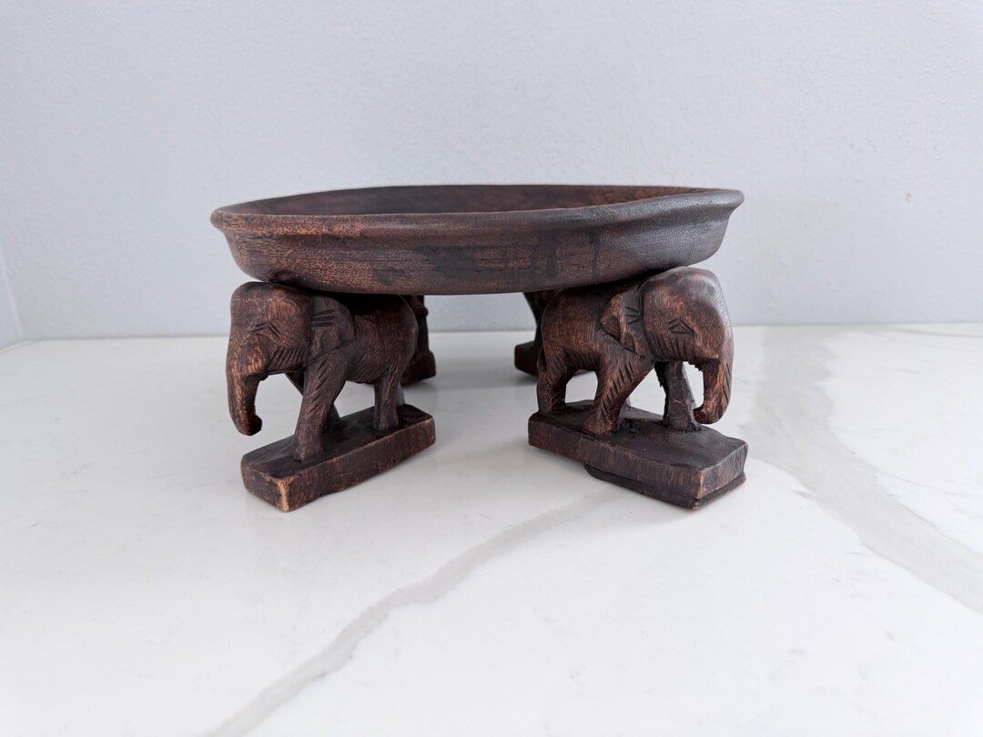 Handcrafted Elephant Wooden Serving Tray - A Shallow Platter Rests on 4 ...