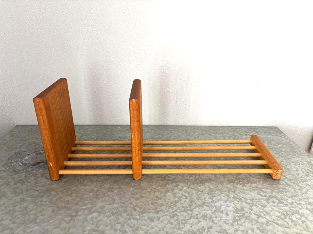 Vintage Wooden Adjustable and Expandable Sliding Book Rack - Mid ...