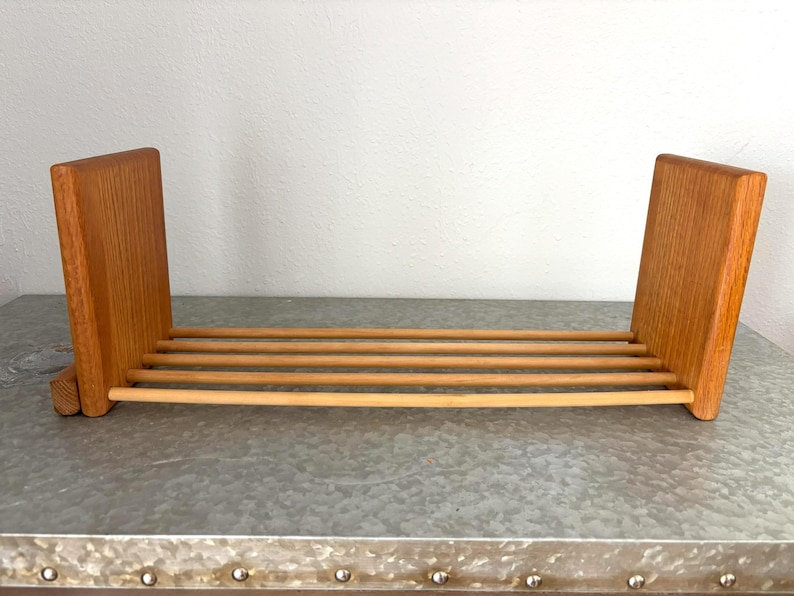 Vintage Wooden Adjustable and Expandable Sliding Book Rack - Mid ...
