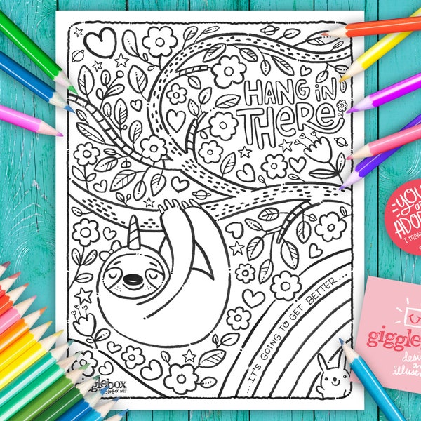 Sloth Coloring Pages - Etsy