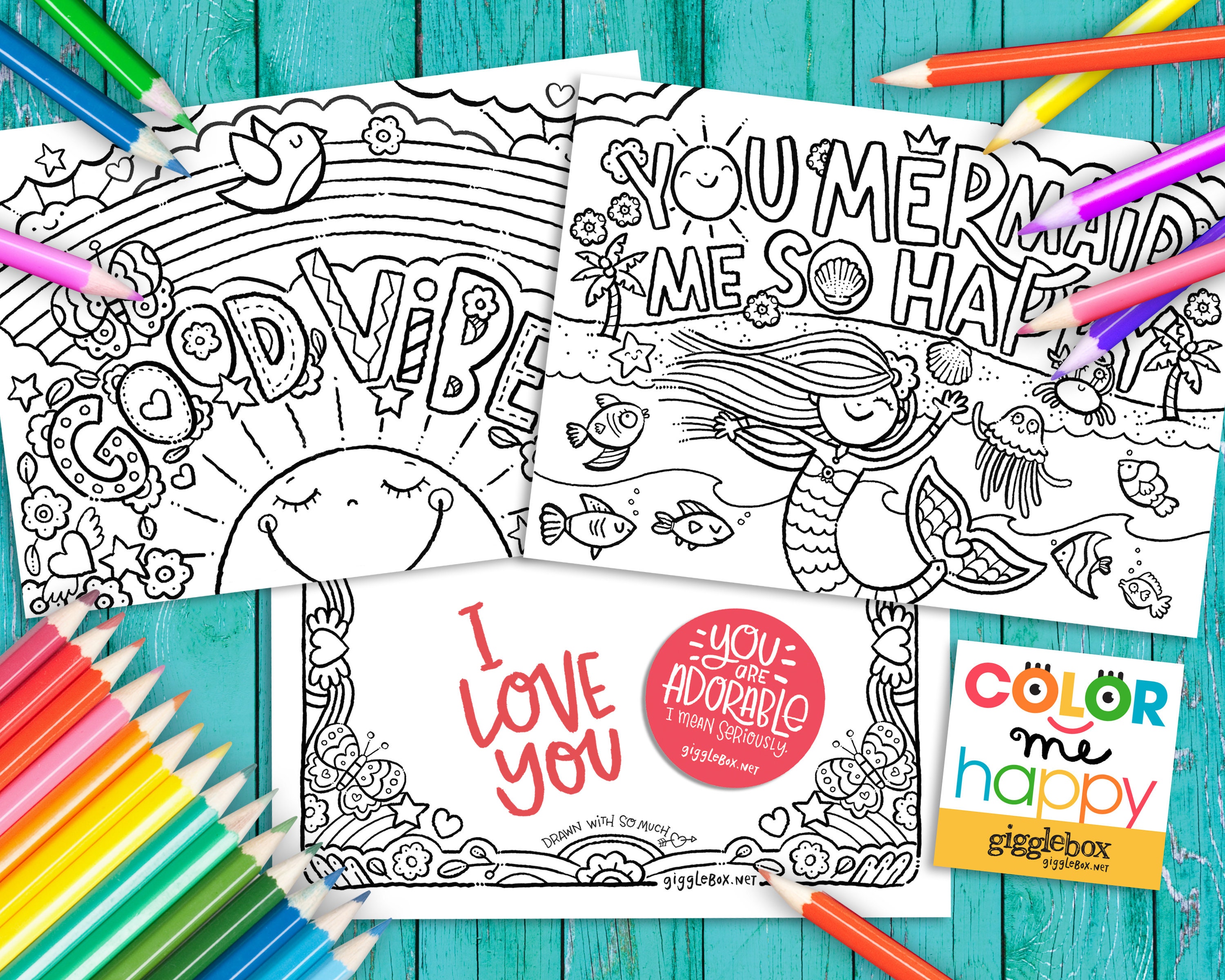 Color Me Happy, Coloring Activity Note Cards, Set of 8, Correspondence ...