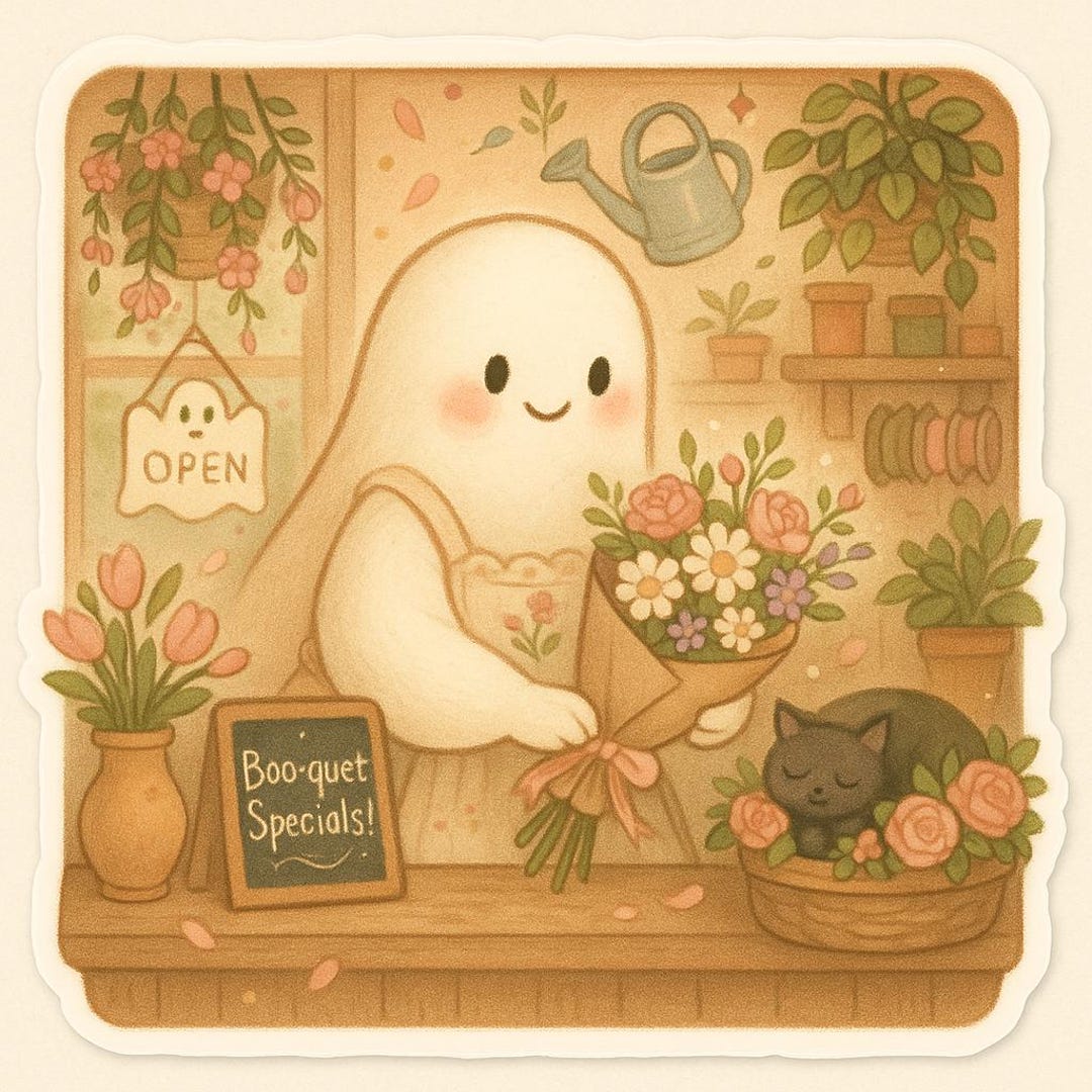 Ghost Florist Sticker Boo-quet Specials | Cozy Cottagecore Vinyl ...