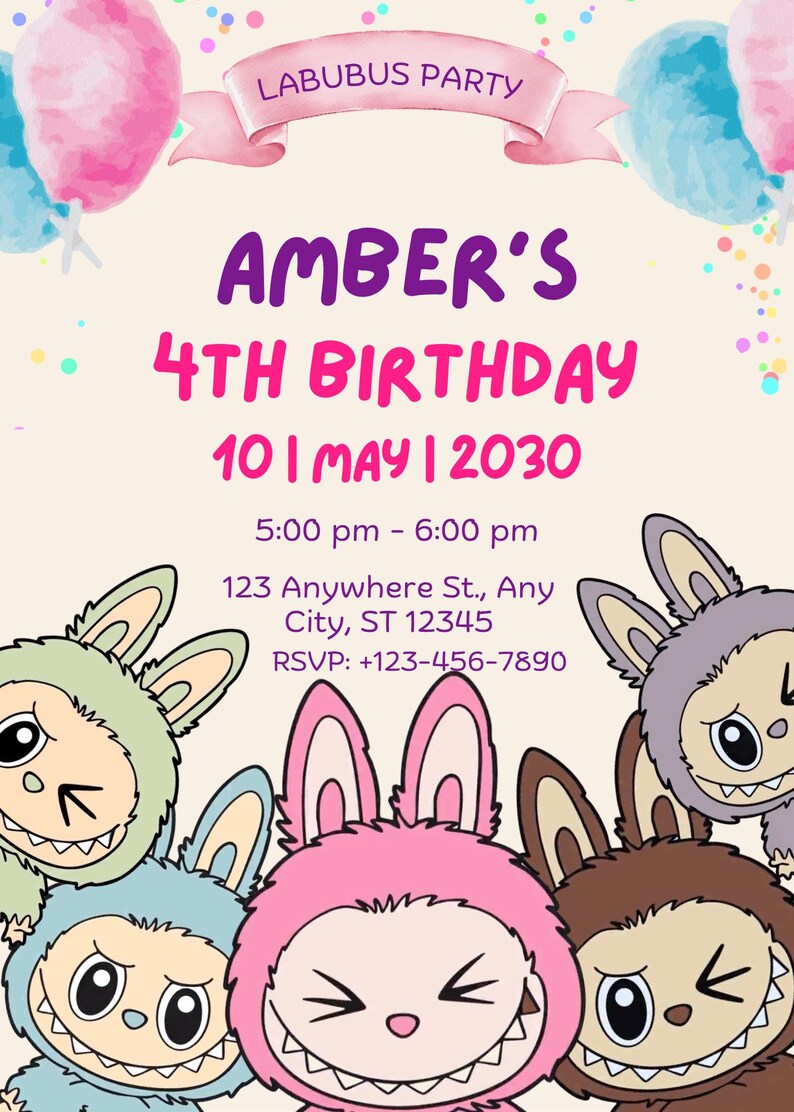 Editable Labubu Birthday Invitation Template | Canva Digital Download ...