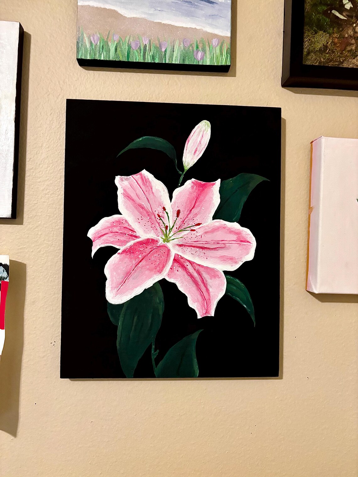 Midnight Lily, Acrylic, Flower, Painting, Small, Wall Art, Hand Painted ...