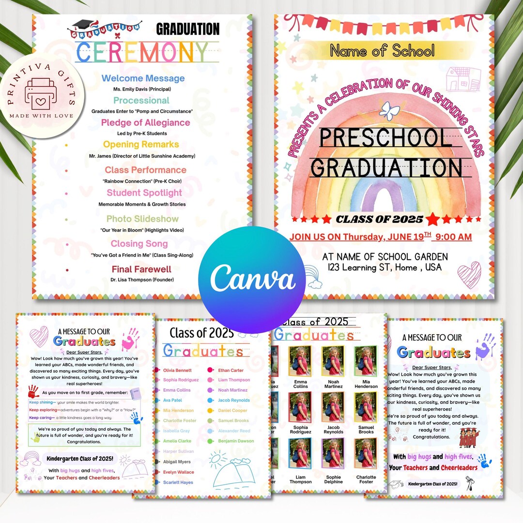 Kindergarten Graduation Program Template: Editable Canva Design ...