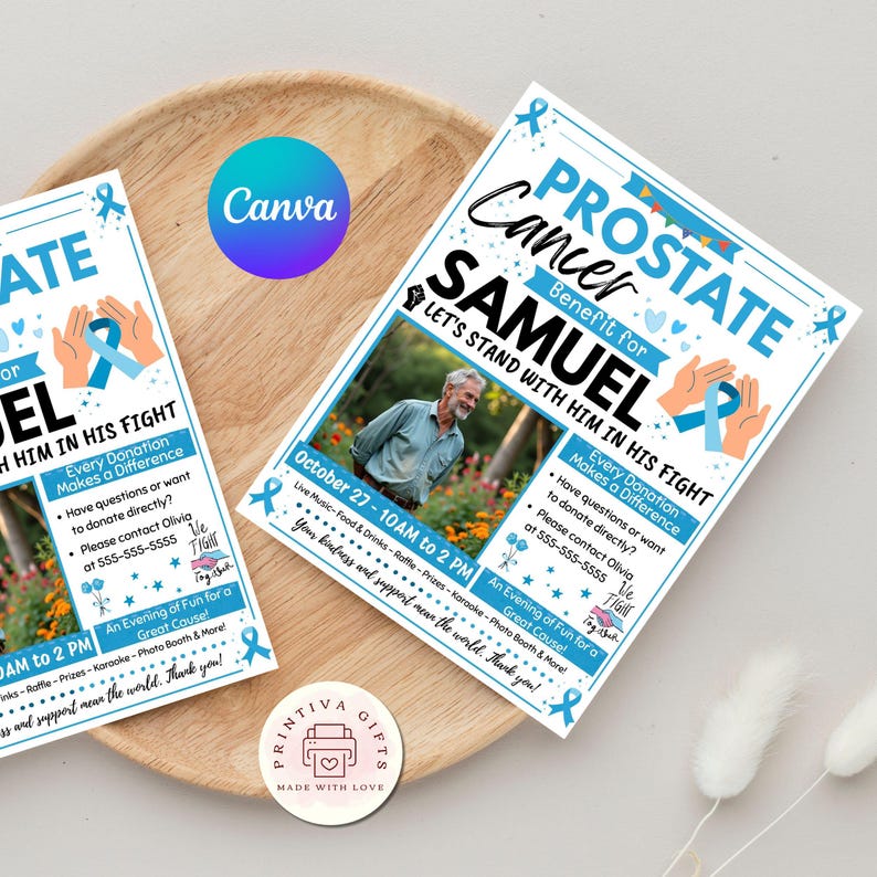 Prostate Cancer Fundraiser Flyer Template | Editable Canva Blue Ribbon ...
