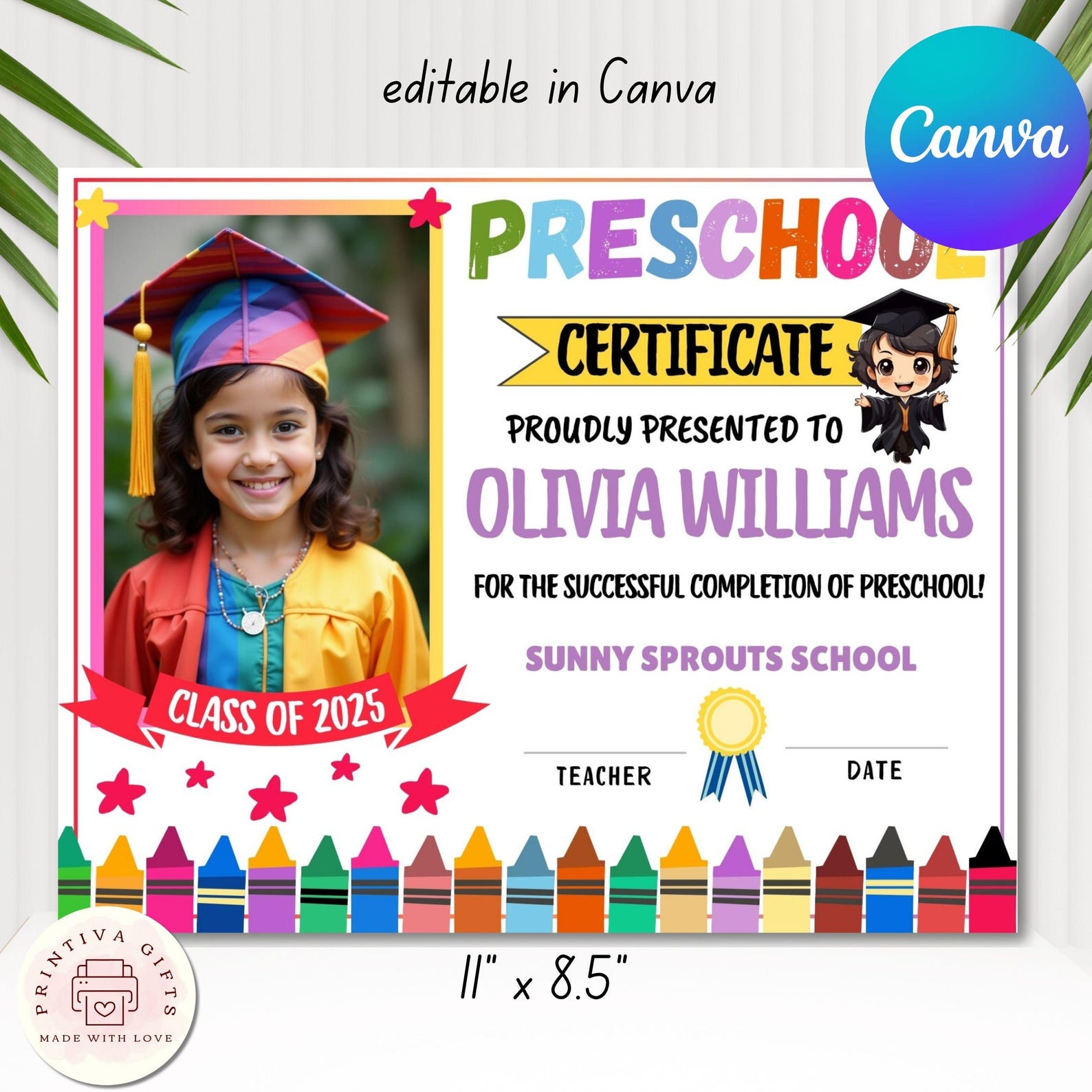 Editable Pre-k Graduation Certificate Template: Printable Preschool ...
