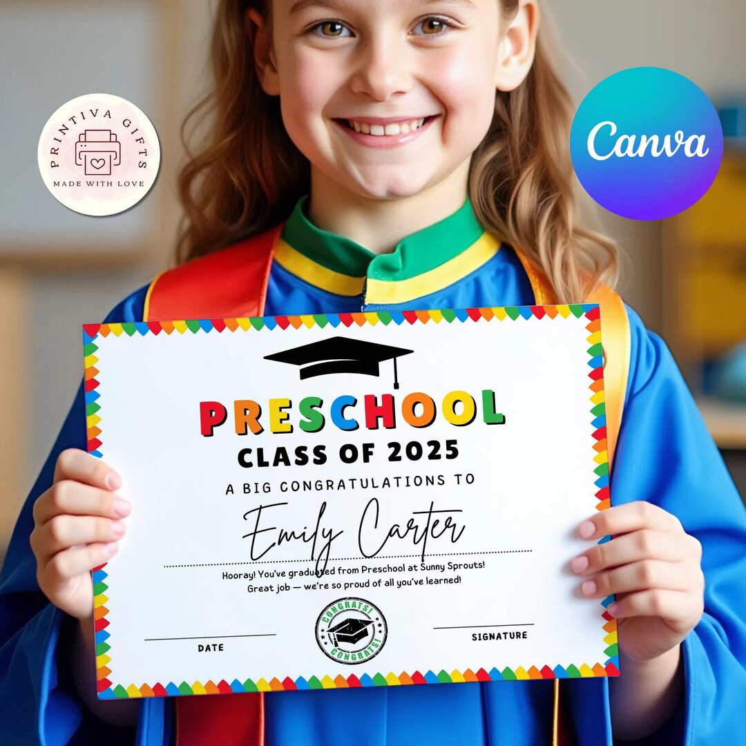 Editable Preschool Graduation Certificate Template - Cute Kids Diploma ...