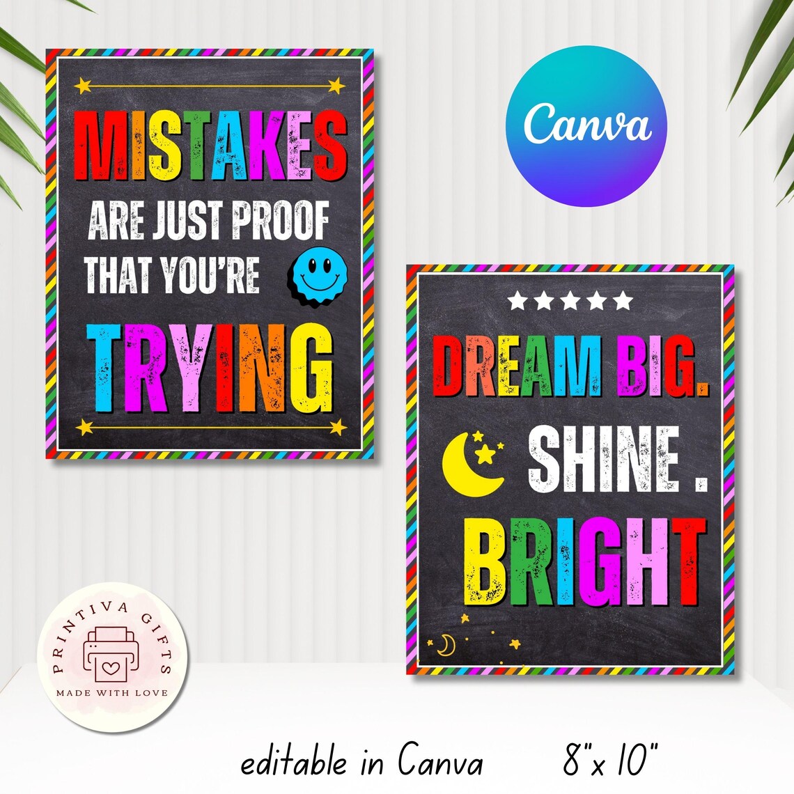 Editable Classroom Posters Set of 10, Growth Mindset Chalkboard Wall ...
