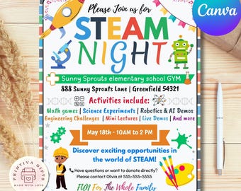 Editable Family STEAM Night Flyer: School Event Canva Template (digital ...