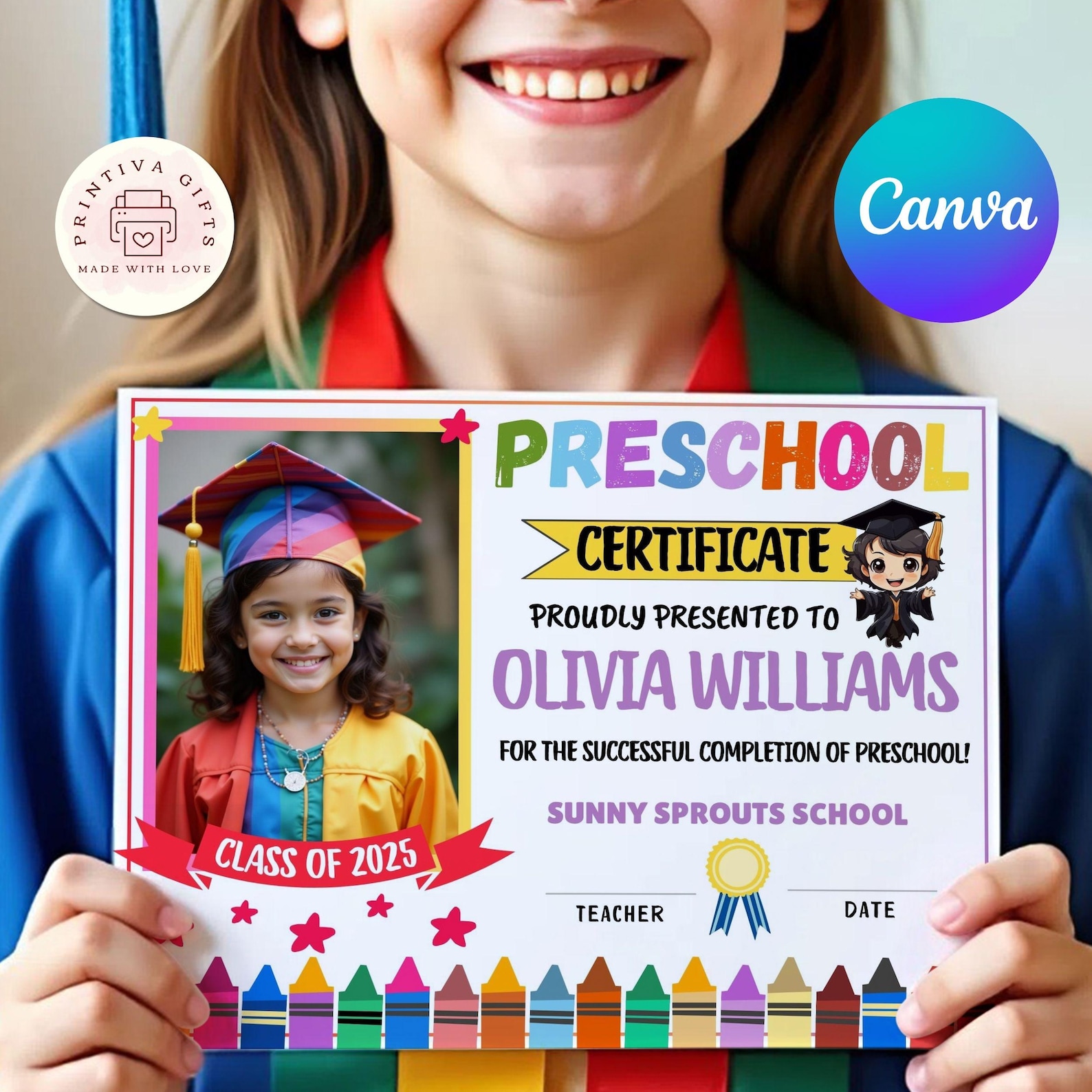 Editable Pre-k Graduation Certificate Template: Printable Preschool ...