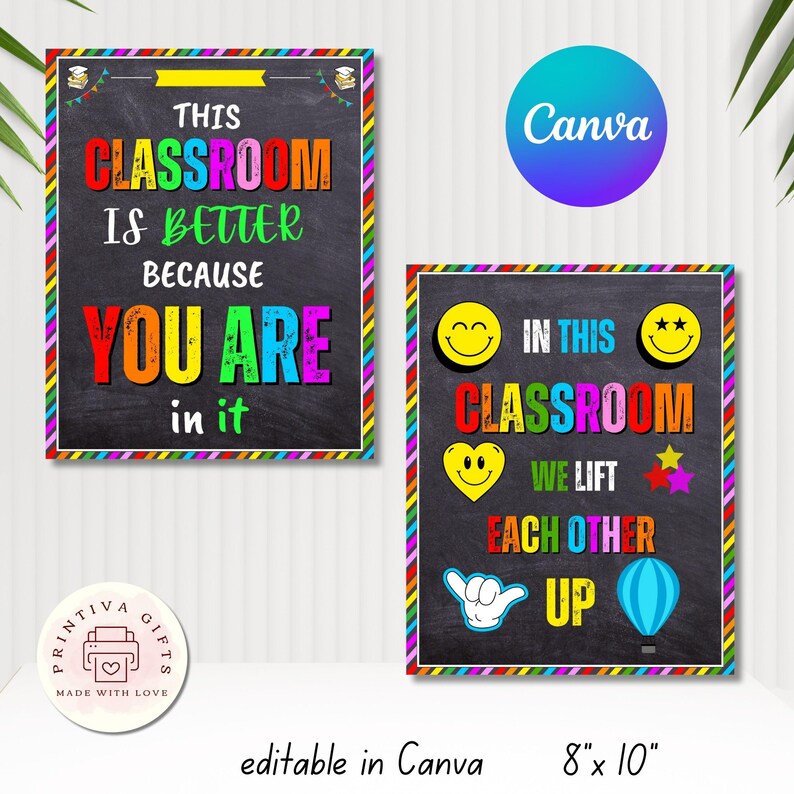 Editable Classroom Posters Set of 10, Growth Mindset Chalkboard Wall ...