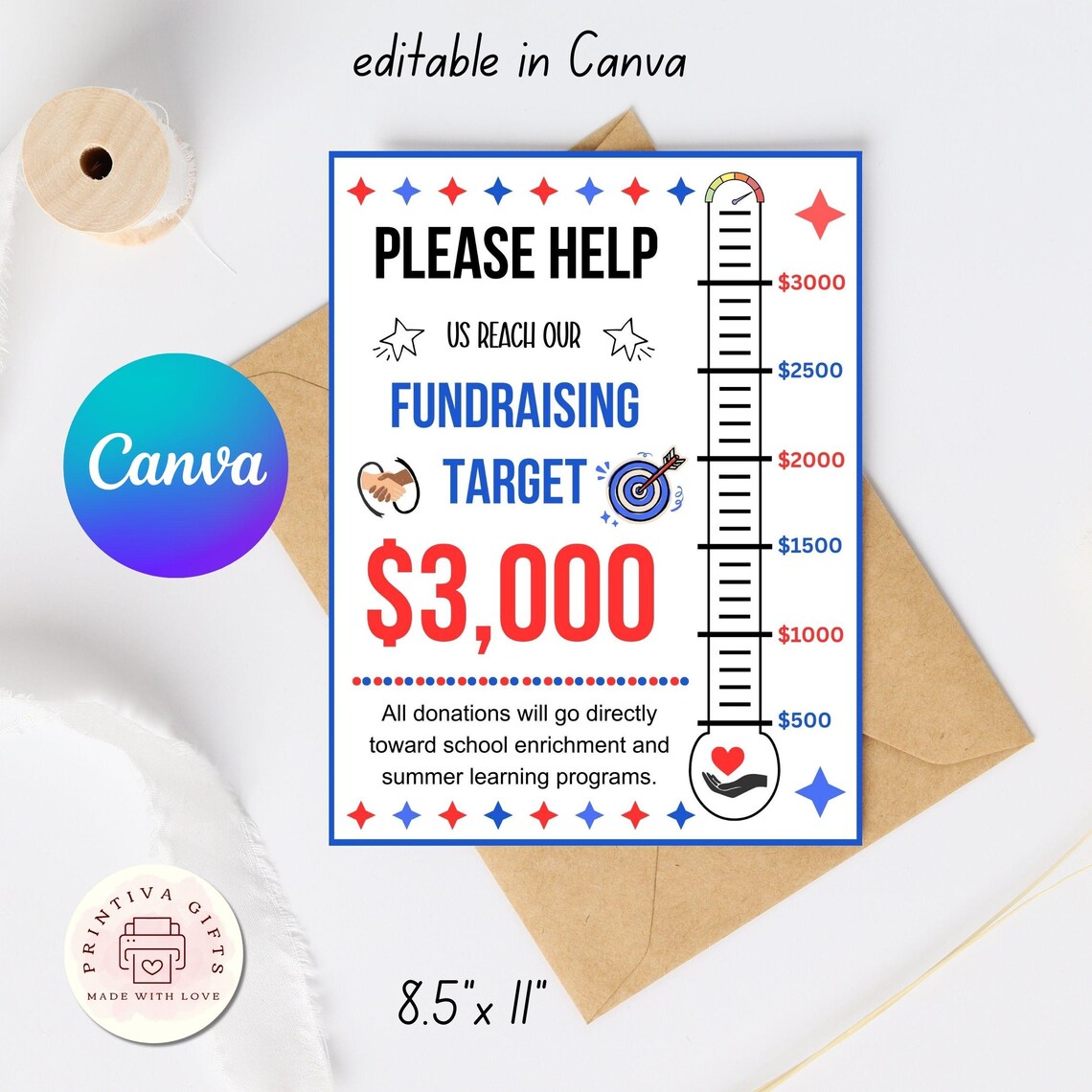 School Fundraising Goal Poster Canva Template | Editable Donation ...