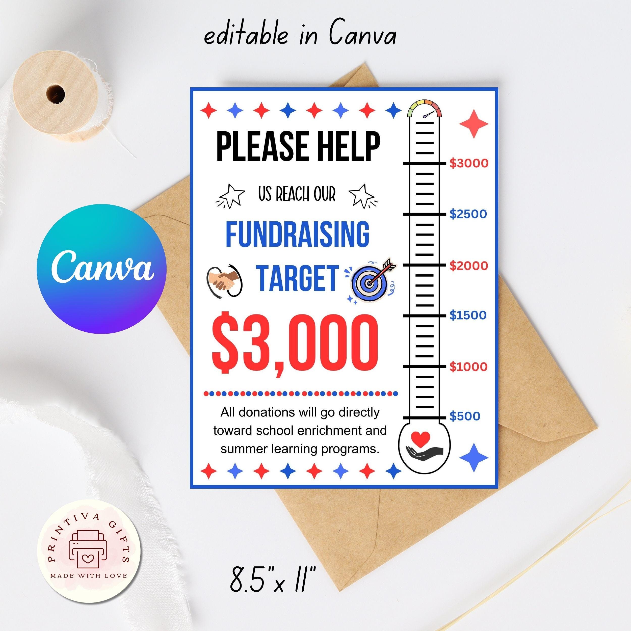 School Fundraising Goal Poster Canva Template | Editable Donation ...