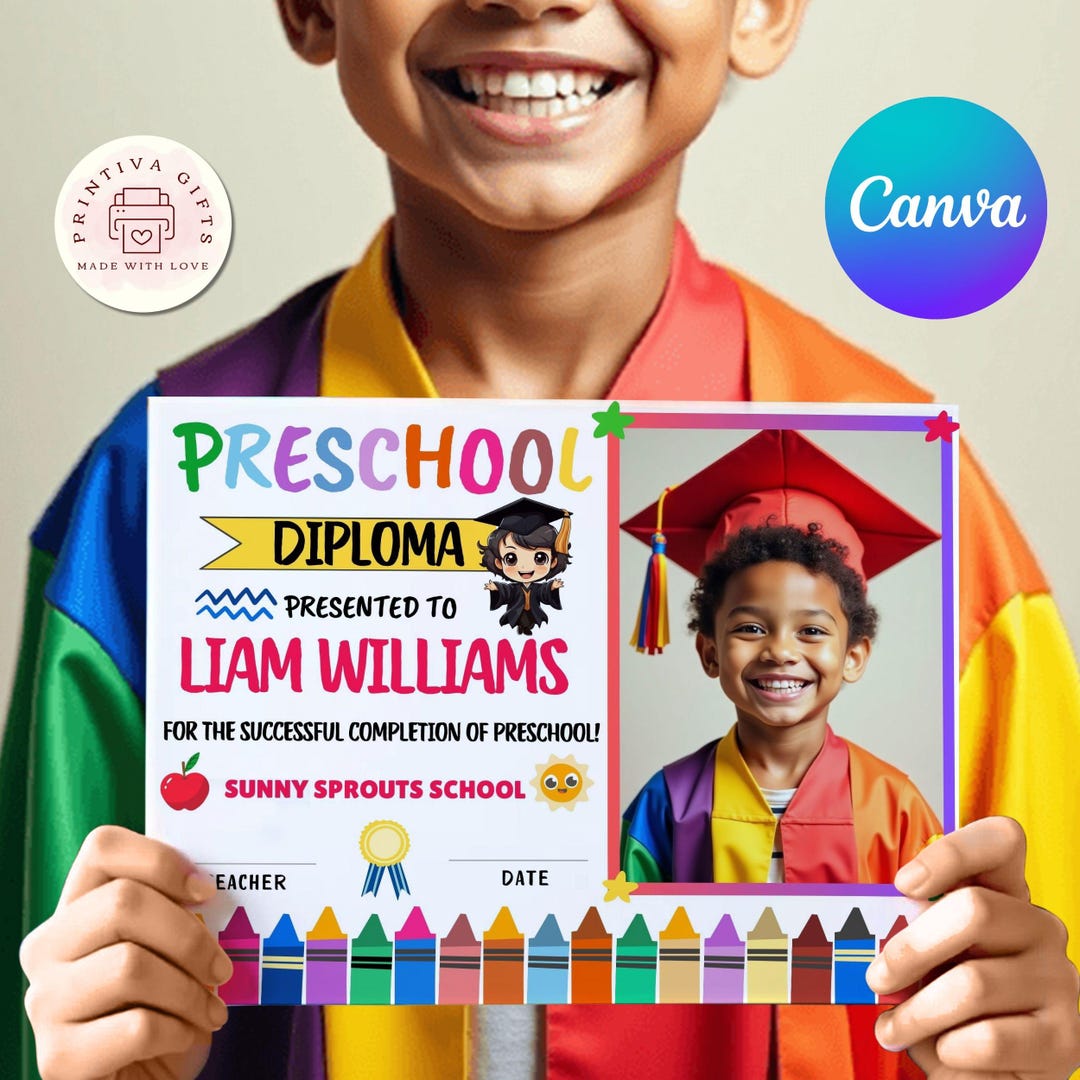Editable Preschool Certificate Template – Printable Diploma for Pre-k ...
