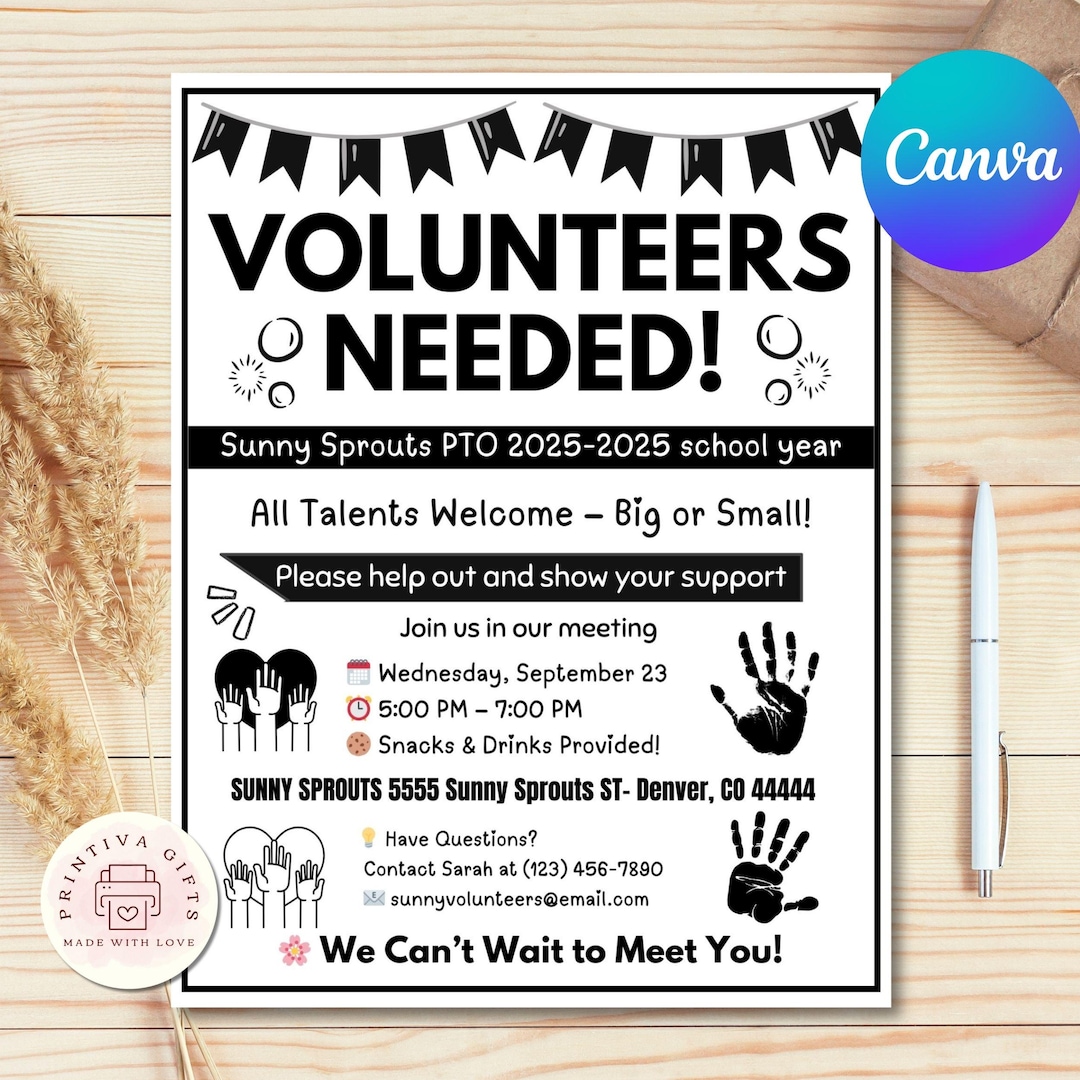 Editable Volunteer Recruitment Flyer | Canva Template | Help Wanted ...