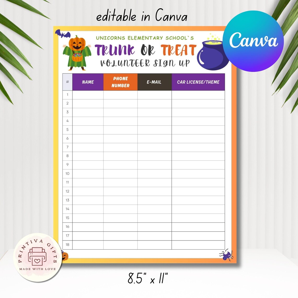Editable Trunk or Treat Volunteer Sign up Sheet | Halloween Car Event ...