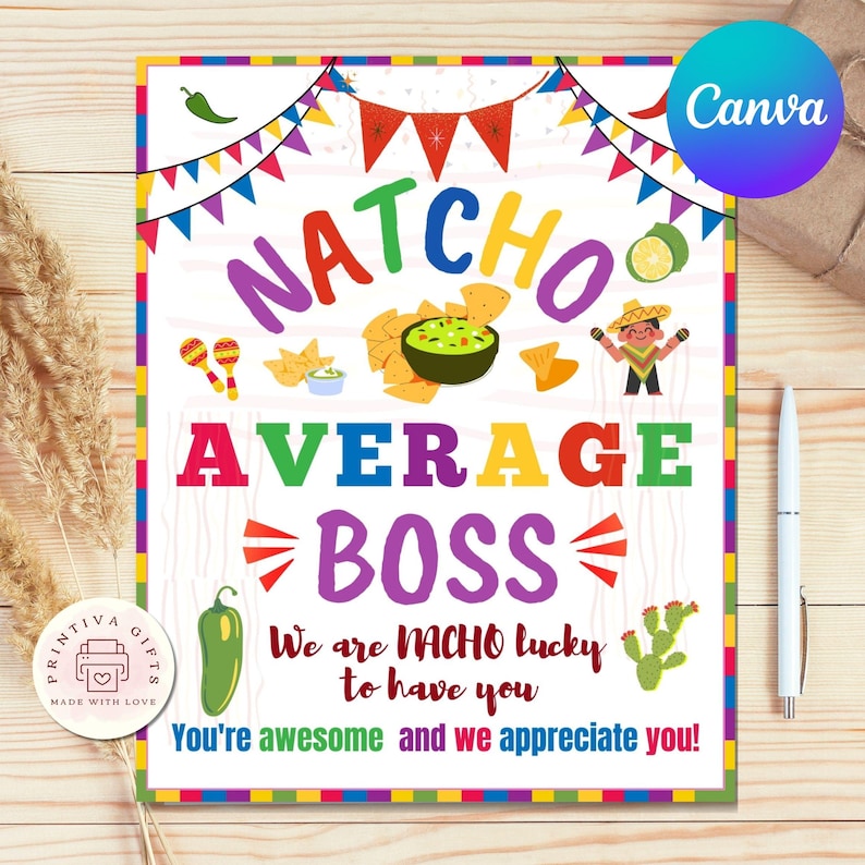 Nacho Average Boss Printable Sign: Funny Office Gift (canva Template ...