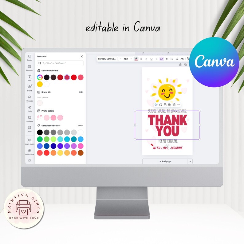 Editable Teacher Thank You Gift Tags: End of School Printable (digital ...