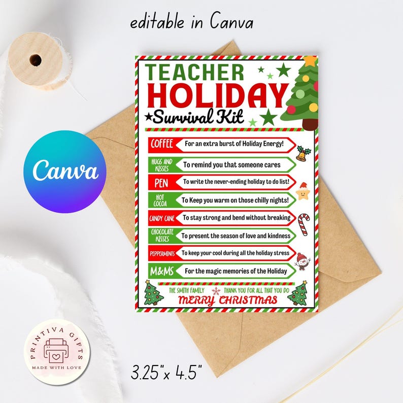 Teacher Holiday Survival Kit | Christmas Teacher Gift Tag | Printable ...