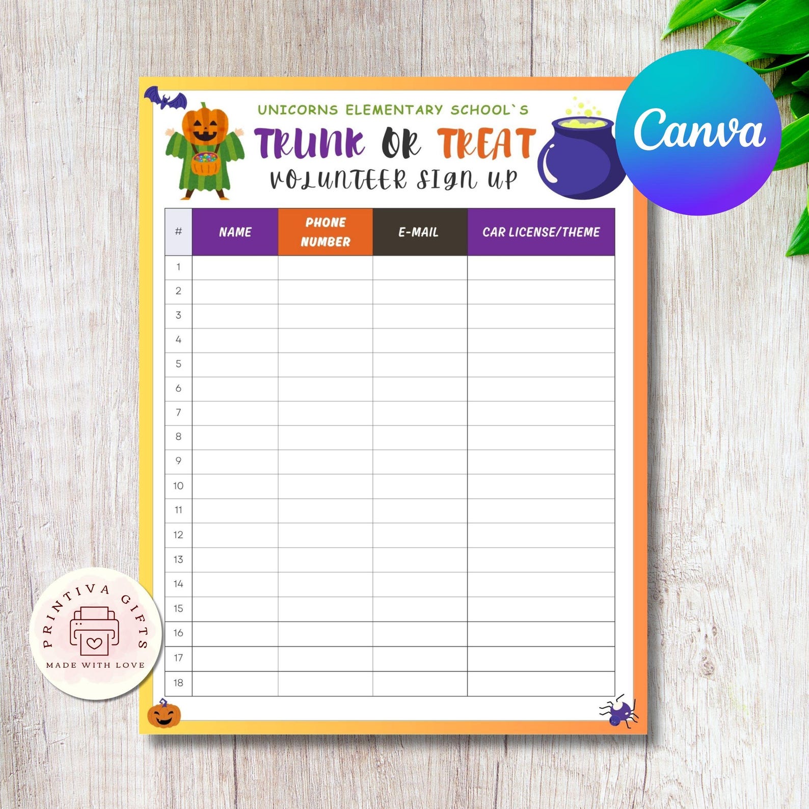 Editable Trunk or Treat Volunteer Sign up Sheet | Halloween Car Event ...