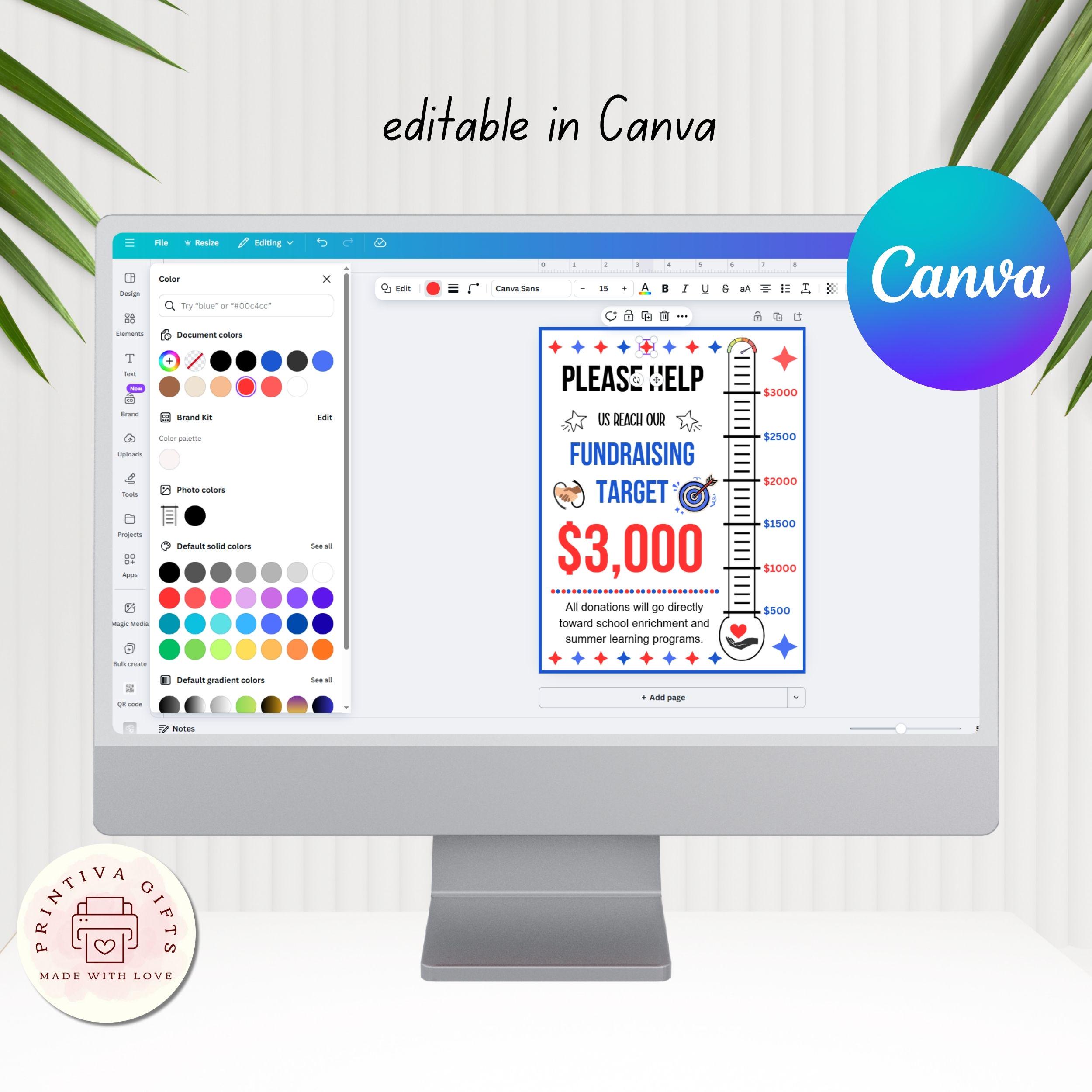 School Fundraising Goal Poster Canva Template | Editable Donation ...