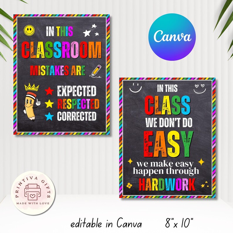 Editable Classroom Posters Set of 10, Growth Mindset Chalkboard Wall ...