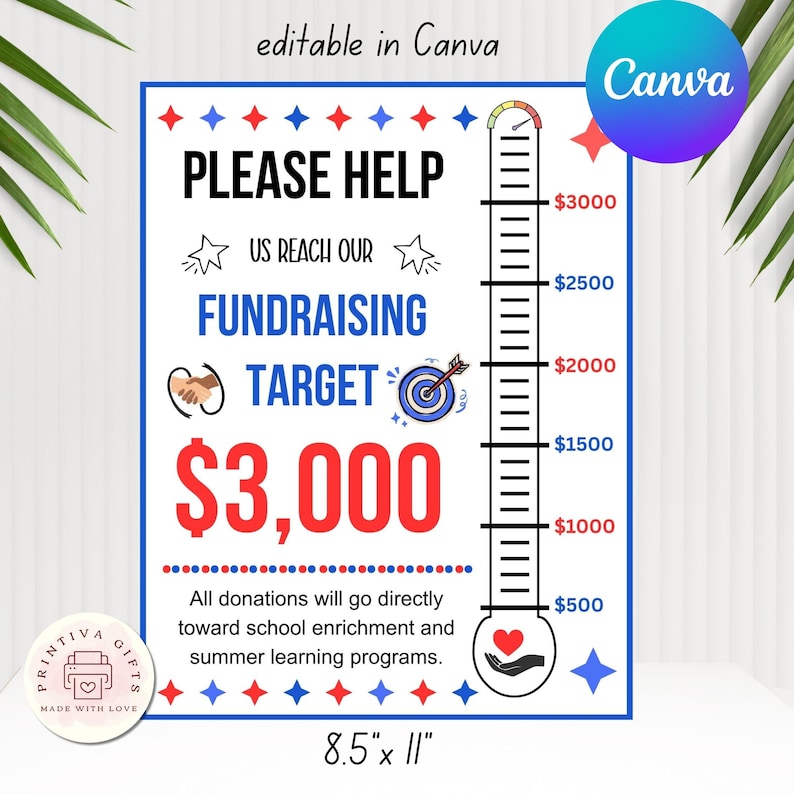 School Fundraising Goal Poster Canva Template | Editable Donation ...