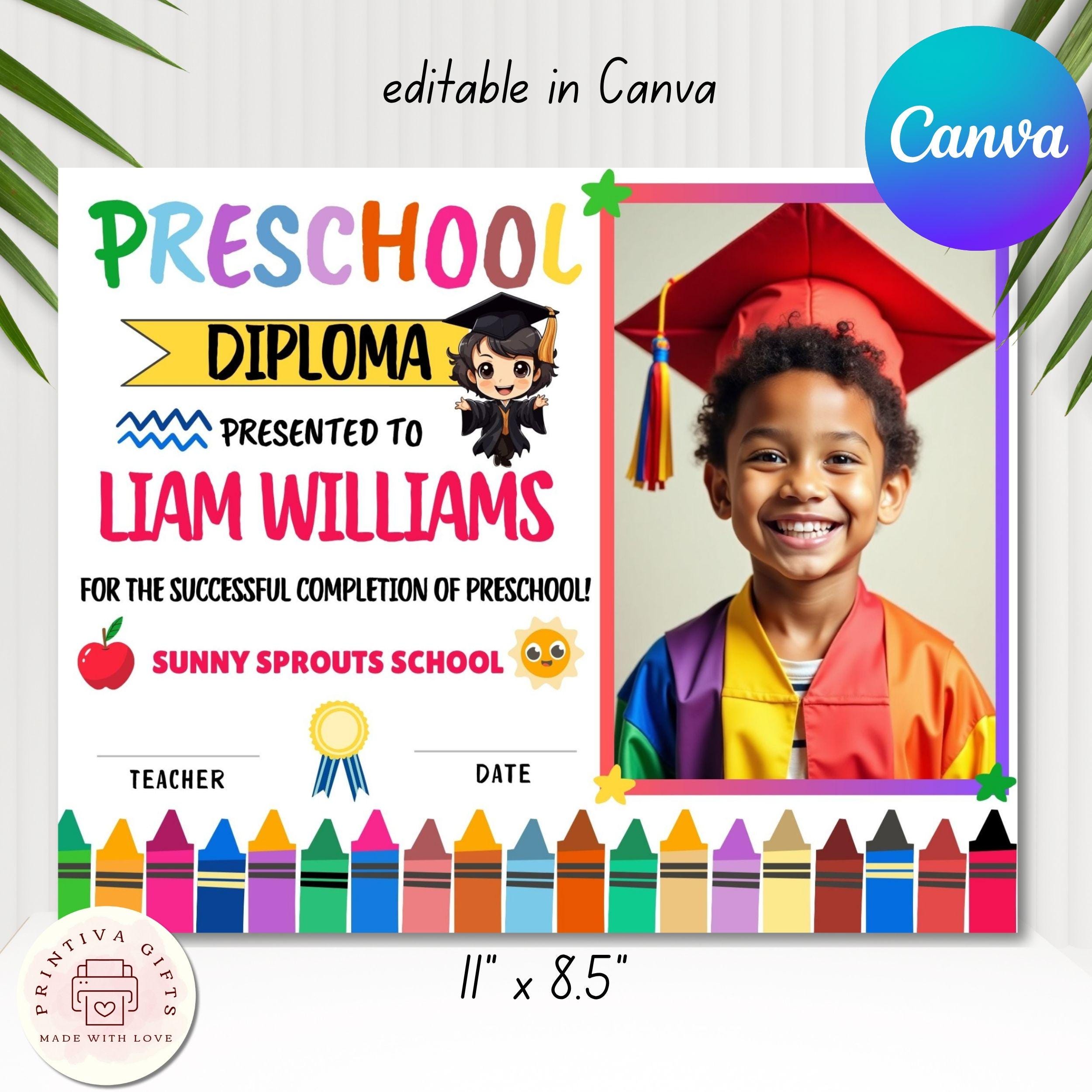 Editable Preschool Certificate Template – Printable Diploma for Pre-k ...