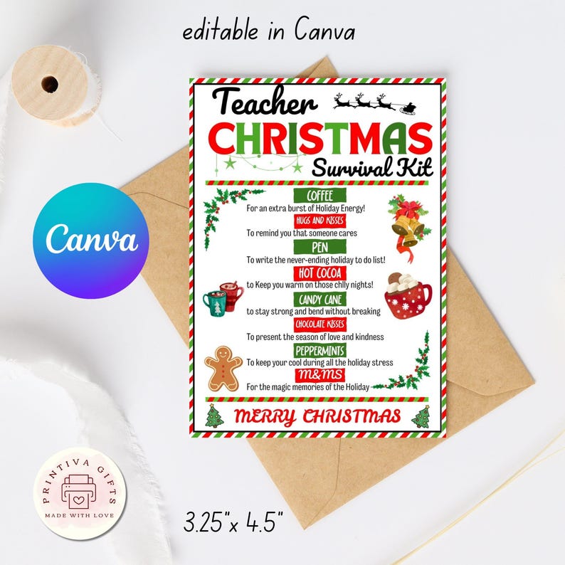 Teacher Christmas Survival Kit | Printable Teacher Appreciation Gift ...