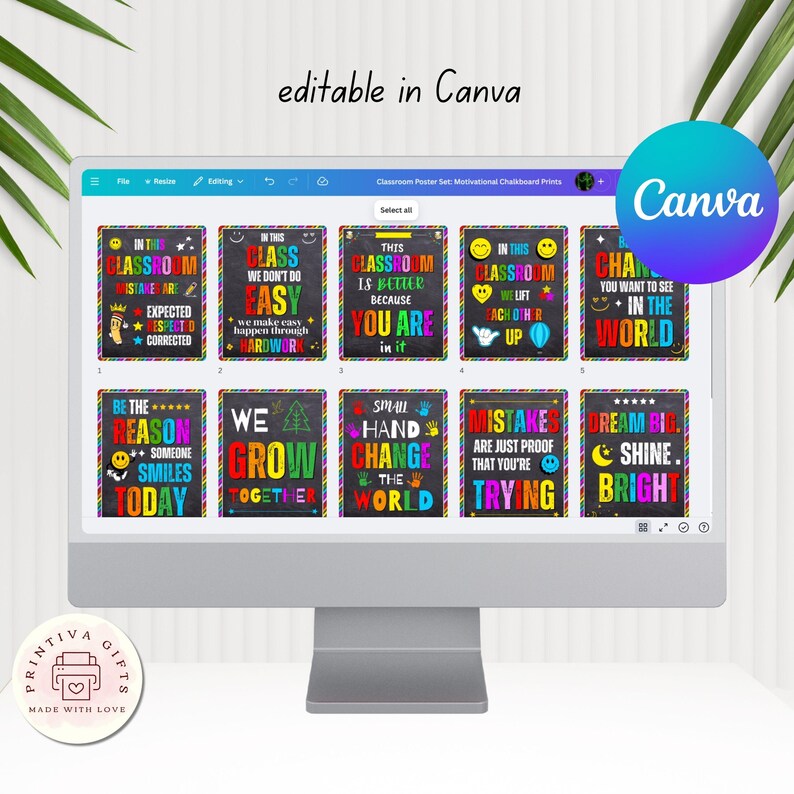 Editable Classroom Posters Set of 10, Growth Mindset Chalkboard Wall ...