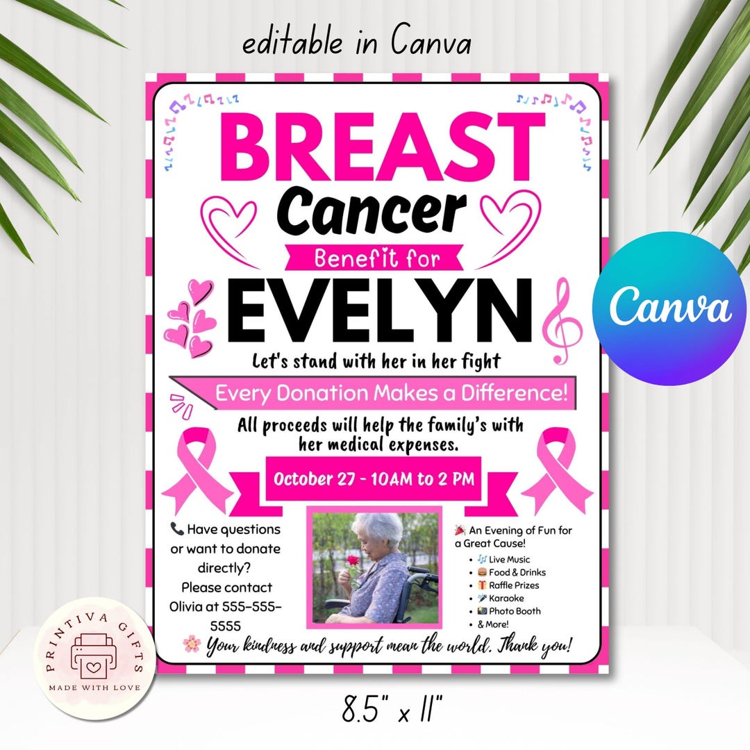 Breast Cancer Fundraiser Flyer: Editable Canva Template (digital ...