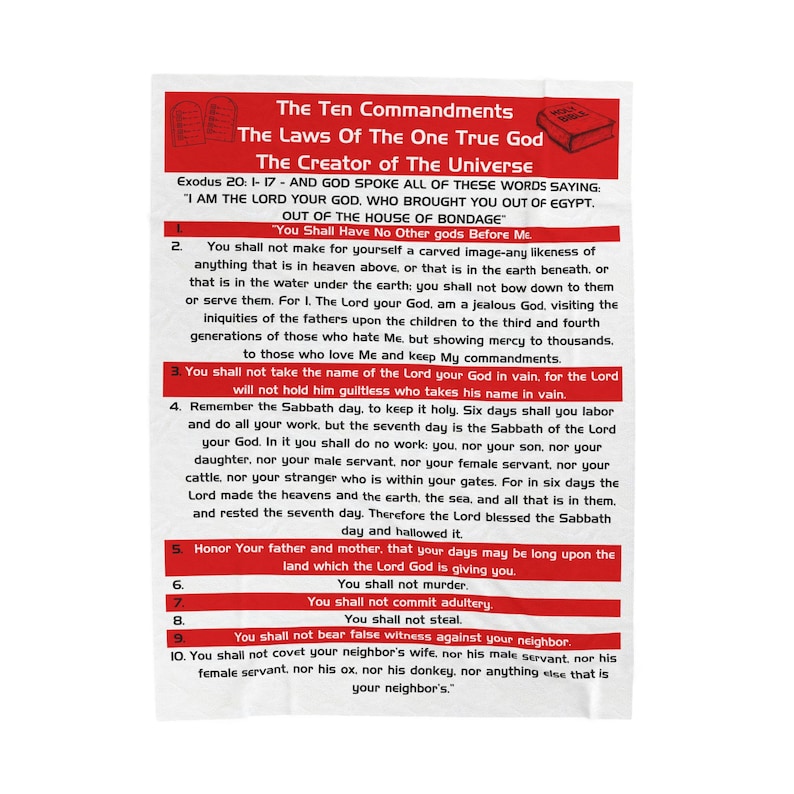 Ten Commandments Blanket | Velveteen Plush Throw | Exodus 20 Bible ...