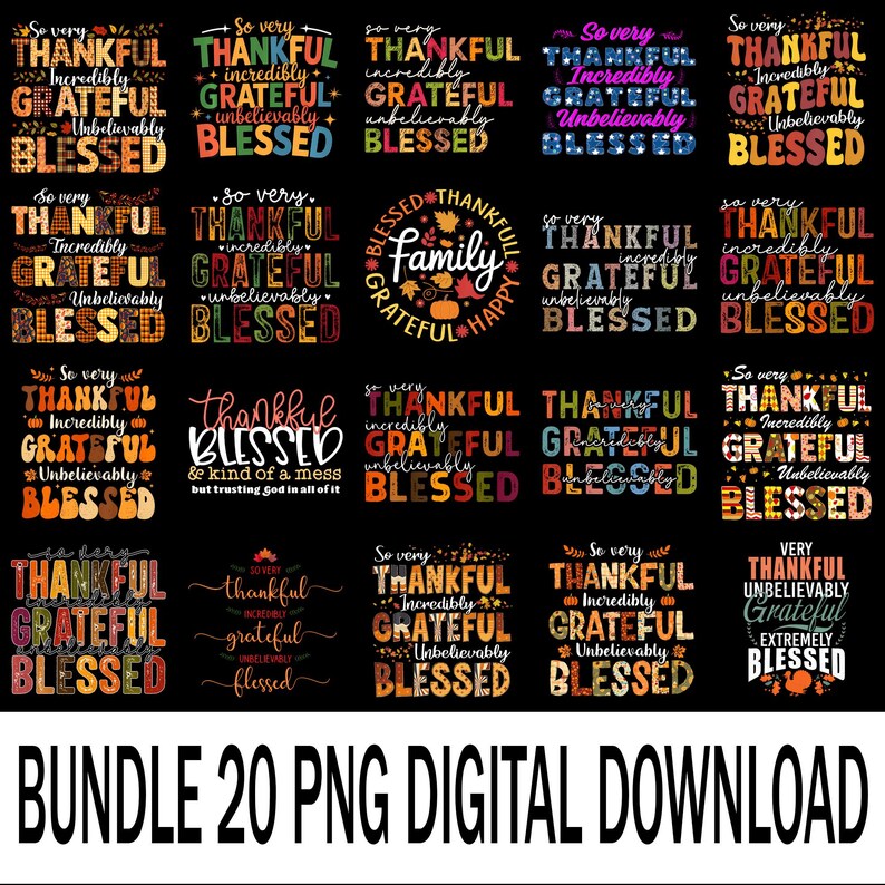 So Very Thankful PNG, Grateful Blessed Autumn Quote Clipart ...