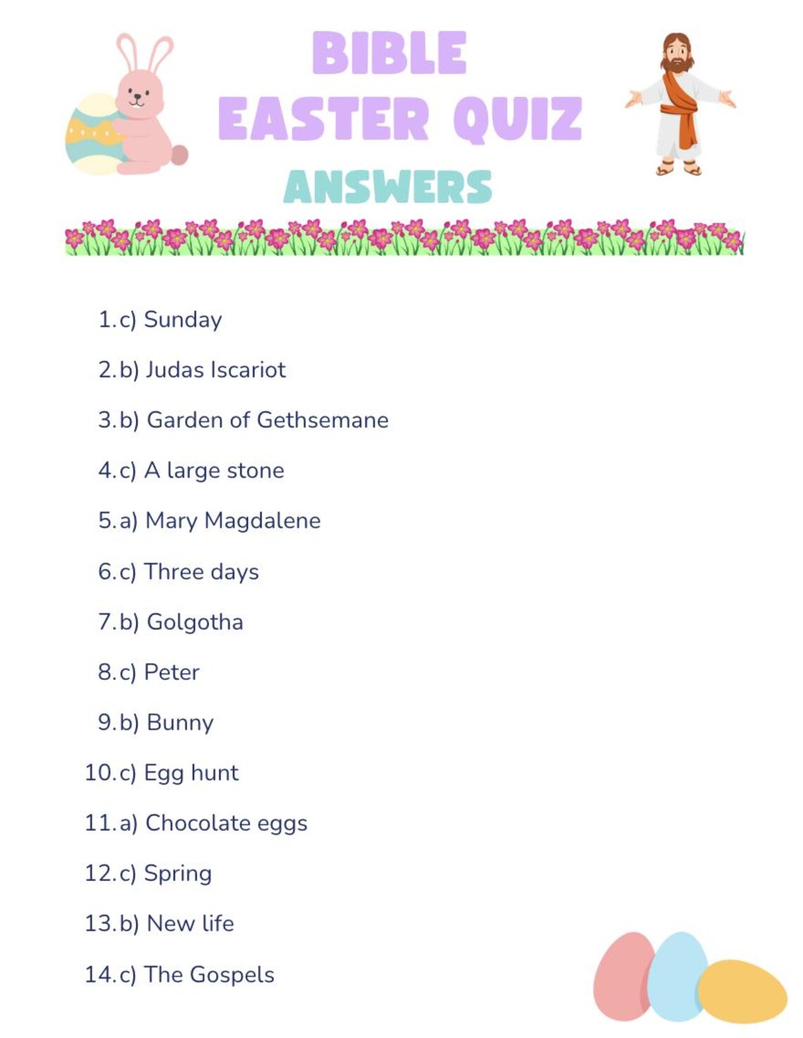 Easter Bible Trivia Game Printable | Christian Easter Quiz for Kids ...