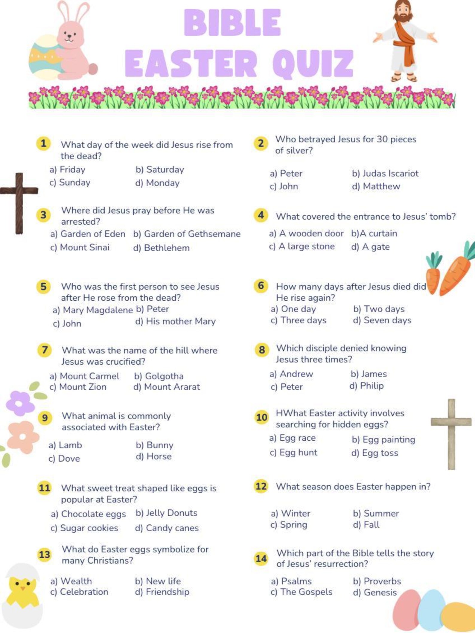 Easter Bible Trivia Game Printable | Christian Easter Quiz for Kids ...