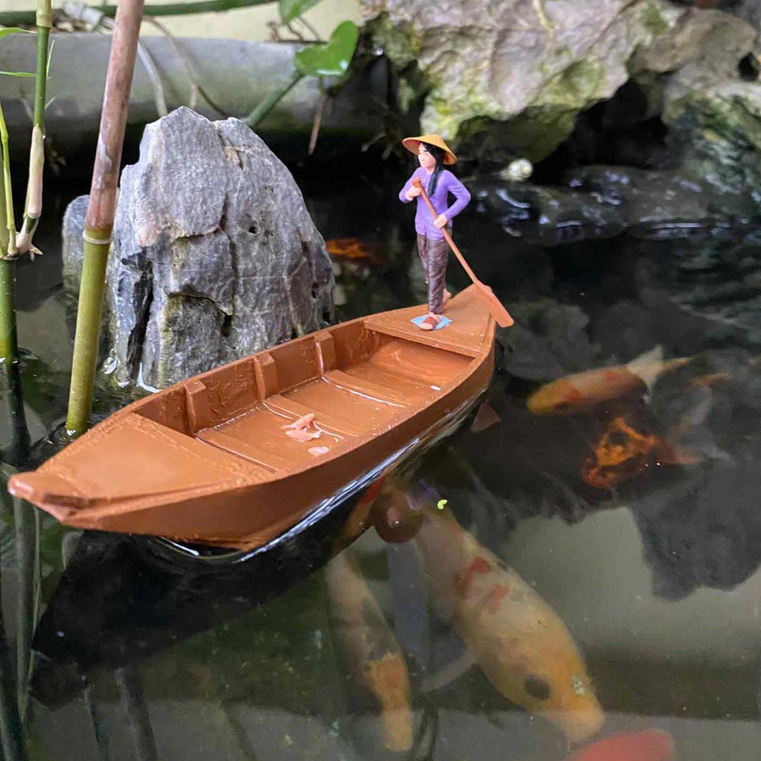 Aquarium Gift – 14cm Miniature Canoe With Rowing Figure & Ornaments ...