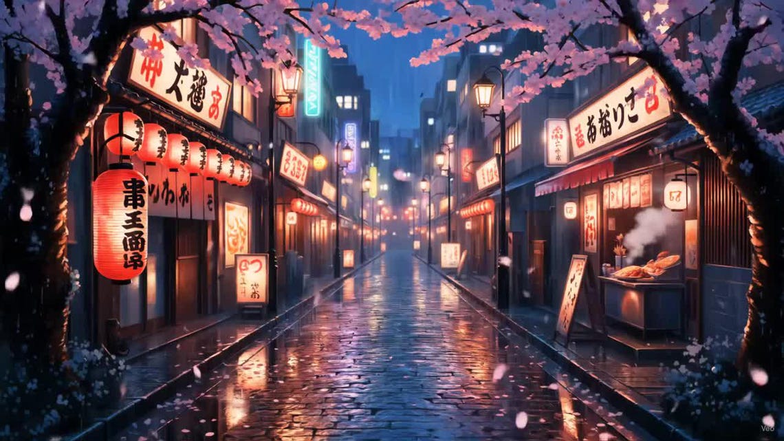 Tokyo Rainy Night Animated MP4 | Lofi Loop With Cherry Blossoms and ...