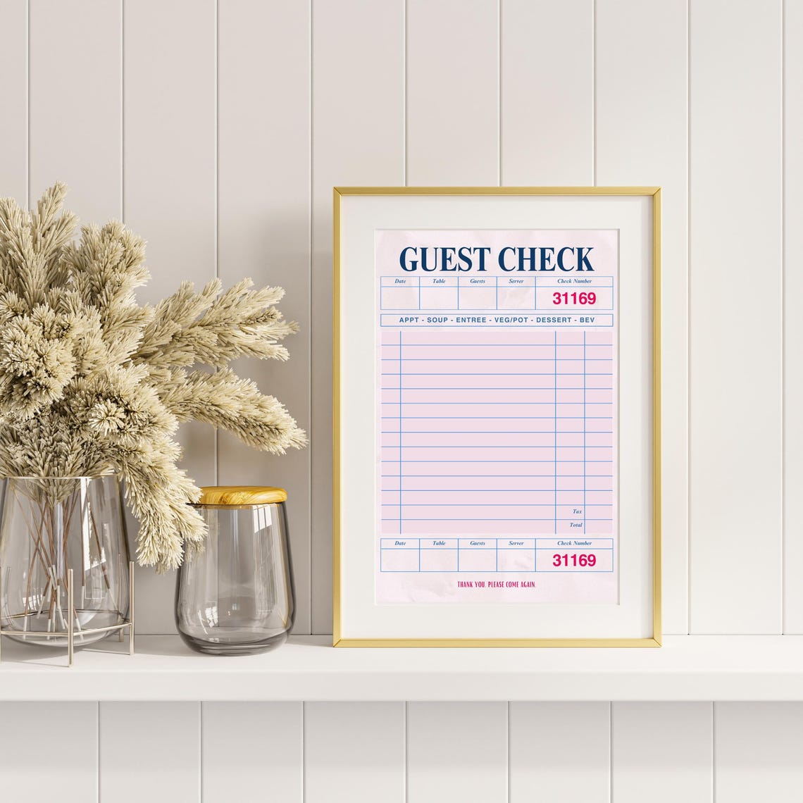 Blank Guest Check Art, Print Guest Check Print, Trendy Wall Art ...
