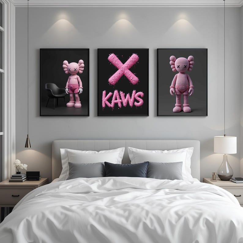 Pink KAWS Poster Set of 3,hypebeast Kaws Art,pink Kaws Figure ...
