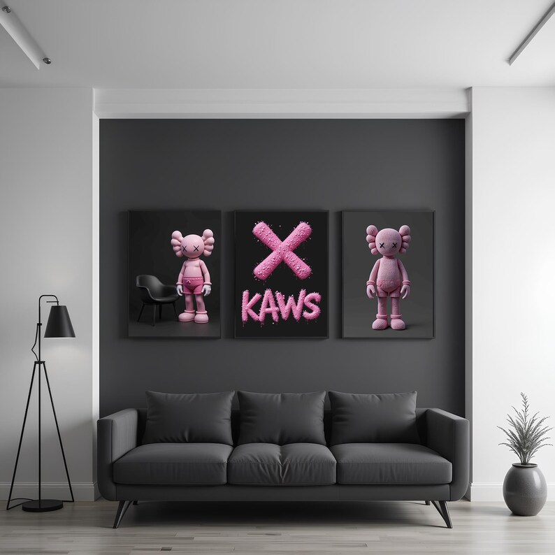 Pink KAWS Poster Set of 3,hypebeast Kaws Art,pink Kaws Figure ...