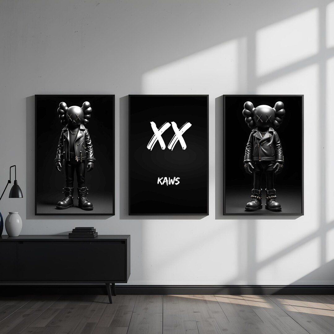 KAWS Set of 3,hypebeast Kaws Poster,black Kaws Print,black Hypebeast ...